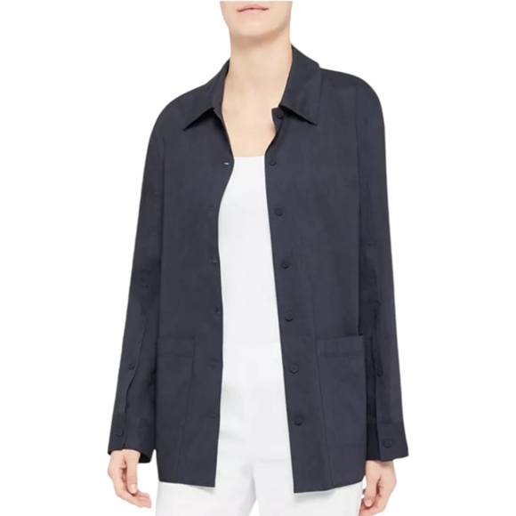 Theory | Tops | Theory Linen Blend Shirt Jacket In Deep Navy Nwt | Poshmark
